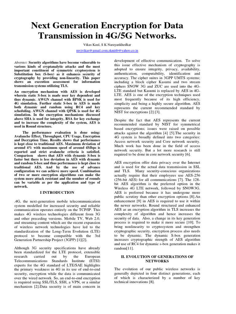 Next Generation Encryption For Data Transmission in 4G/5G Networks. | PDF | Cryptography ...