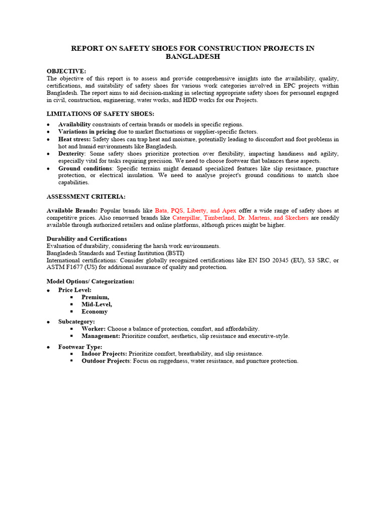 Report On Safety Shoe | PDF | Shoe | Footwear