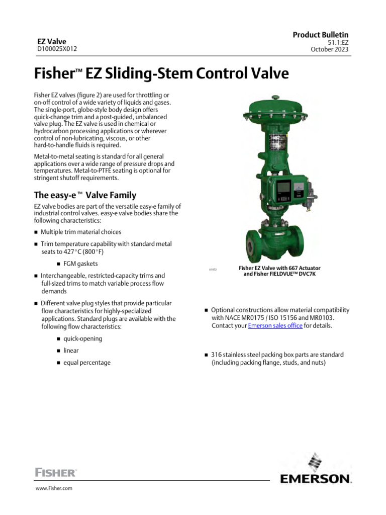 Product Bulletin Fisher Ez Sliding Stem Control Valve en 124666 | PDF ...