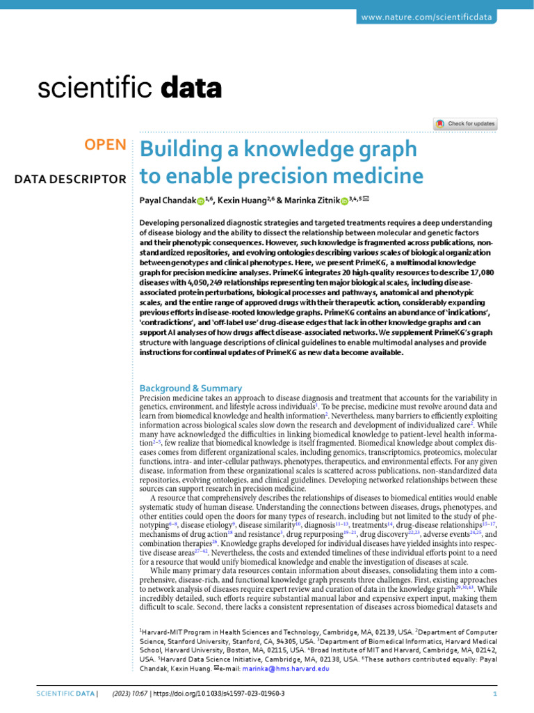 Building A Knowledge Graph To Enable Precision Medicine: Data ...