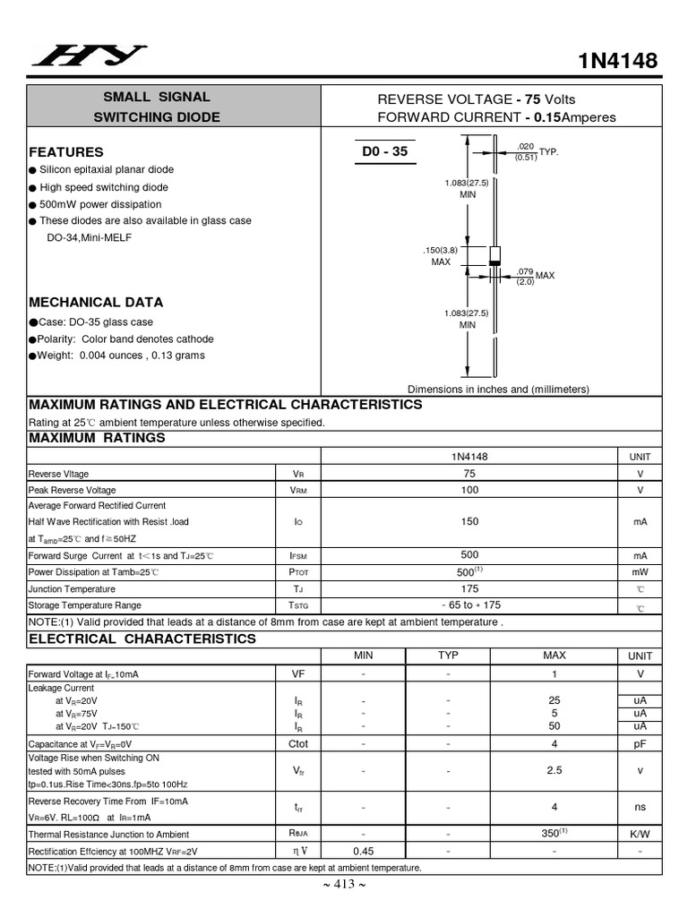 Small Signal Switching Diode Features D0 - 35: Reverse Voltage - 75 ...