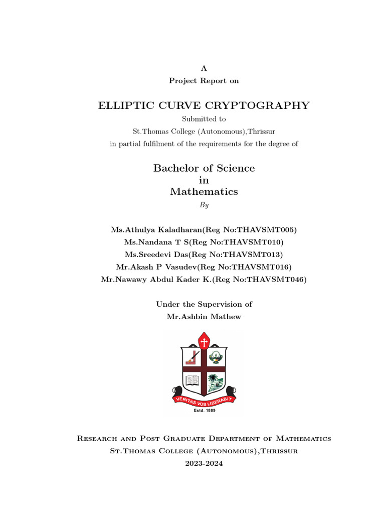 Elliptic Curve Cryptography Project Report | PDF | Cryptography | Key (Cryptography)
