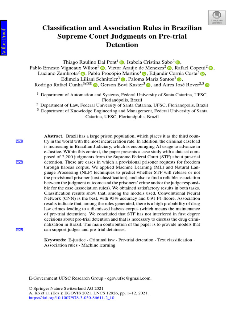 Classification and Association Rules in Brazilian Supreme Court Judgments On Pre-Trial Detention ...