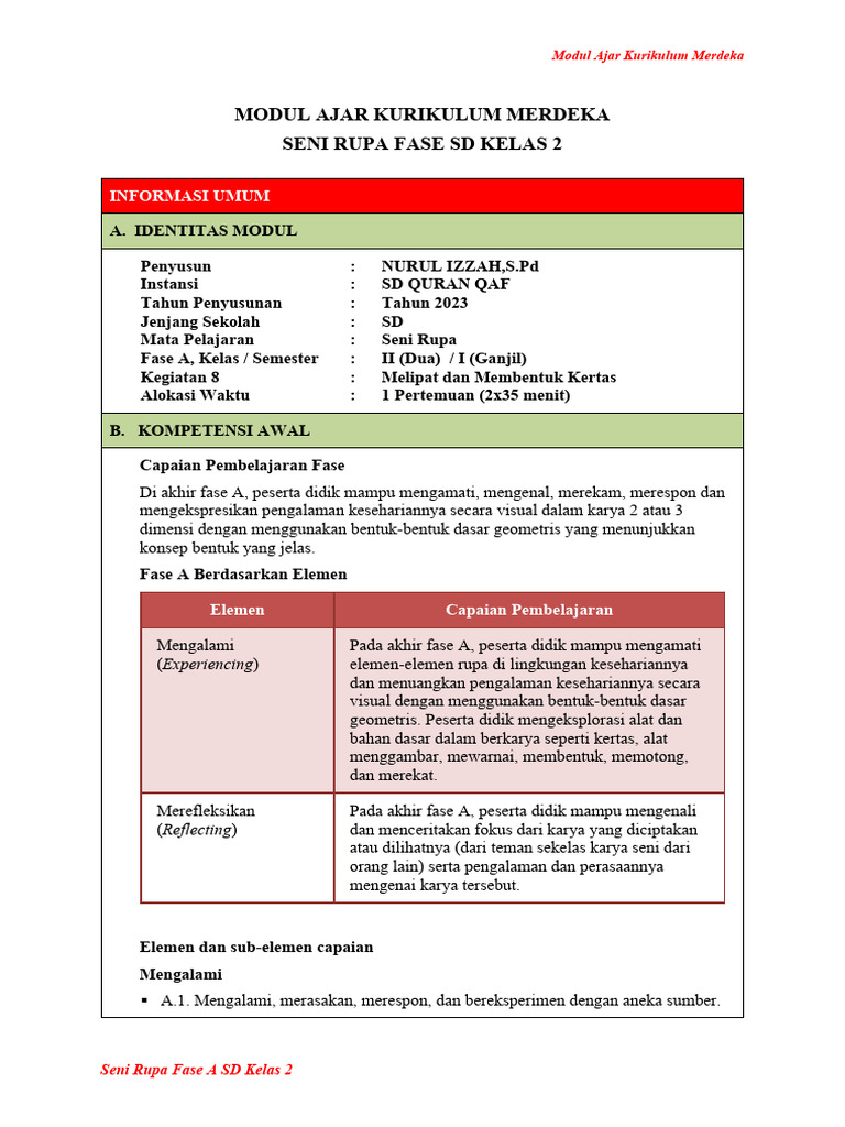 Modul Ajar 8 Melipat Dan Membentuk Kertas | PDF