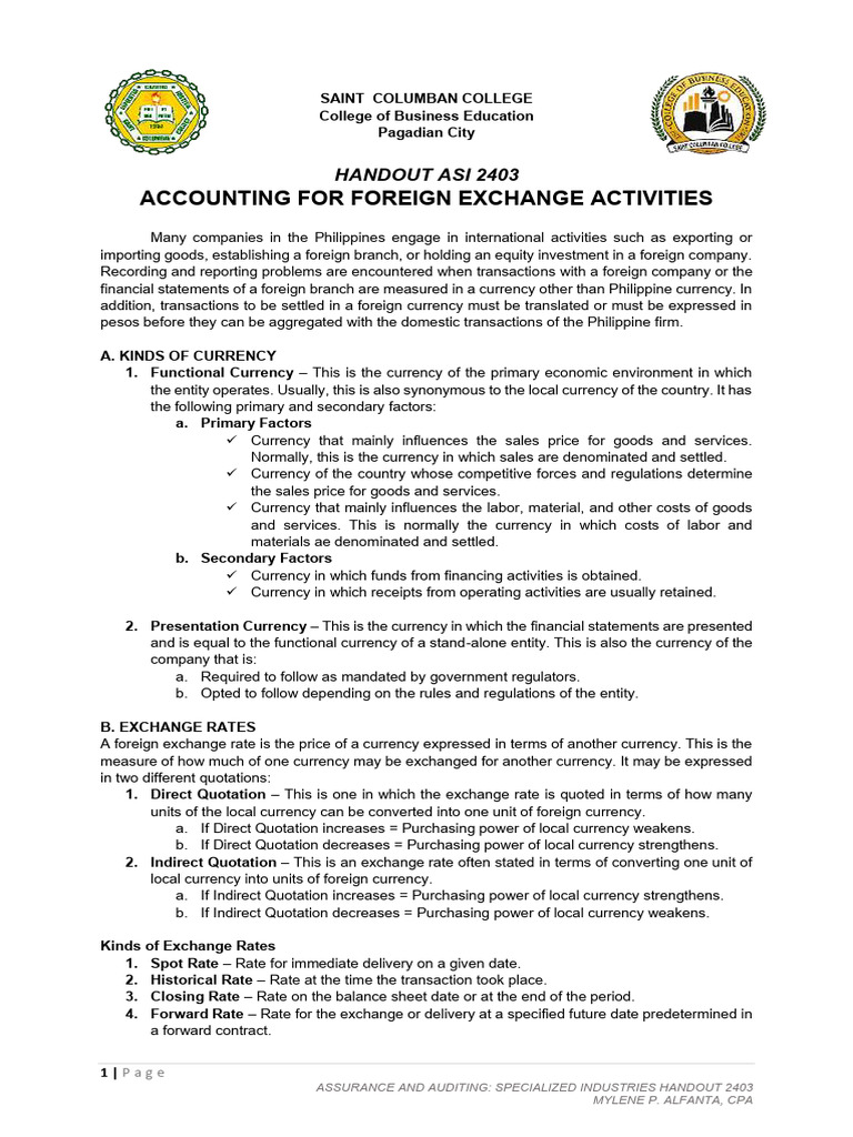 Handout ASI 2403 Forex Transactions | Download Free PDF | Historical ...