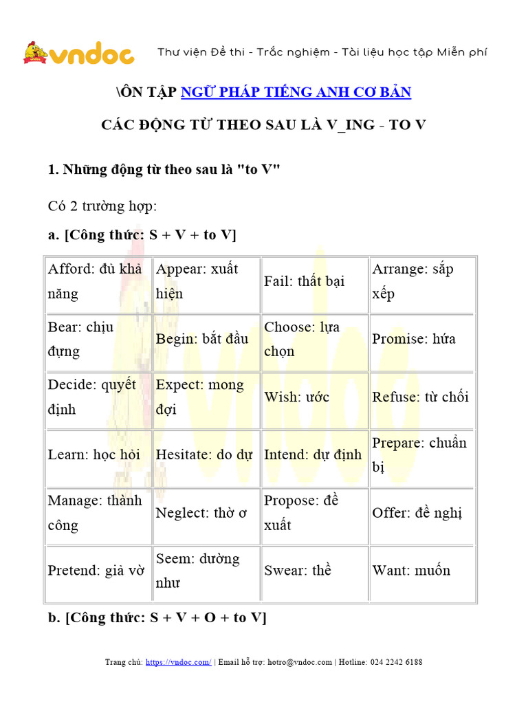 Nhung Dong Tu Theo Sau La V Ing Va To V | PDF