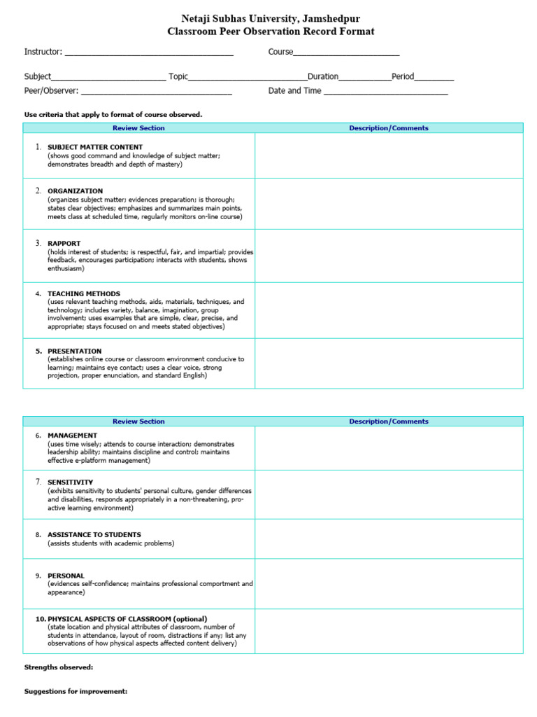 Classroomobservation Record Download Free Pdf Educational