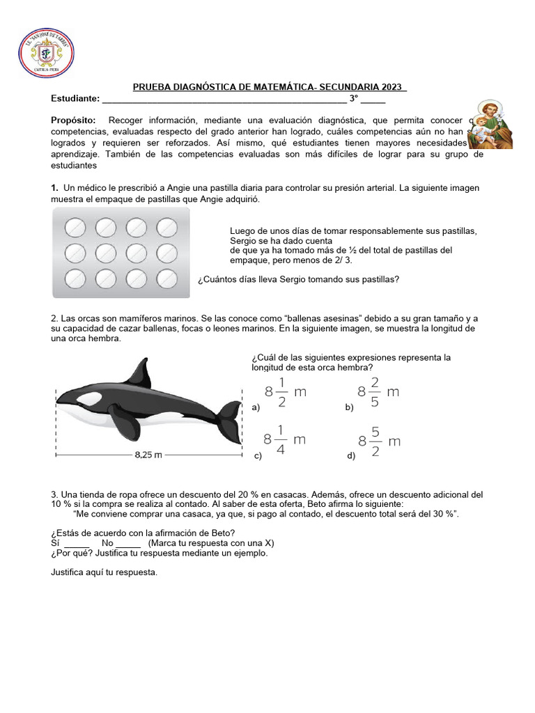 Prueba Diagnostica de Matematica 3ro | PDF | Geometría euclidiana