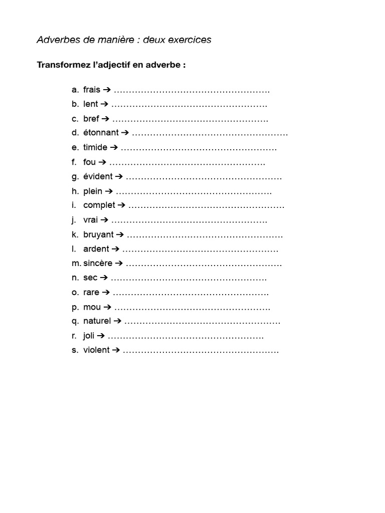 Exercices sur les adverbes de manière | PDF