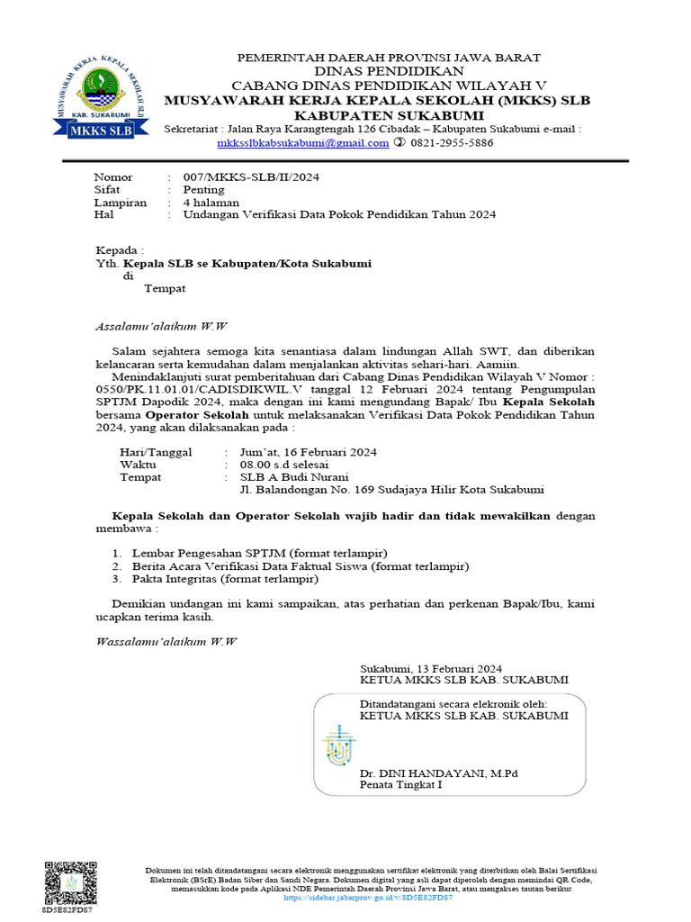 Undangan Verifikasi Data Pendidikan 2024 | PDF