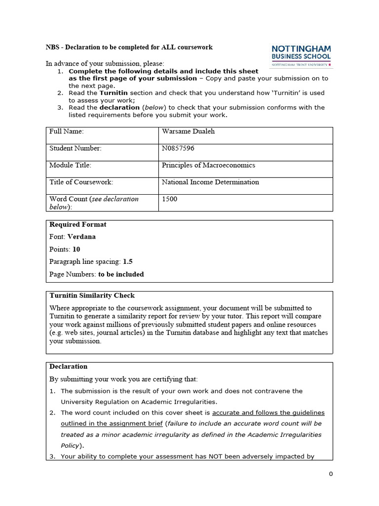 Coursework Declaration for Macroeconomics | PDF | Keynesian Economics ...