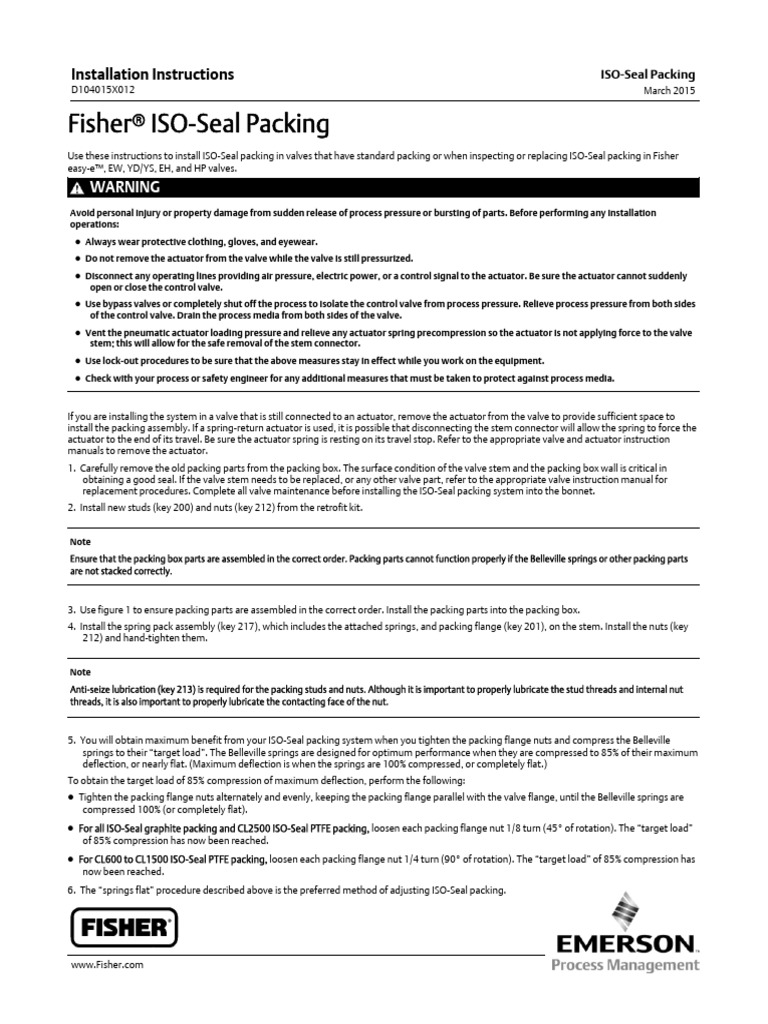 Installation Instructions Fisher Iso Seal Packing Installation Instructions en 135700 | PDF ...