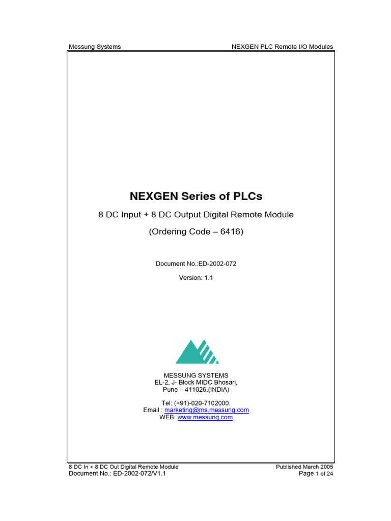 NEXGEN PLC 8 DC In/Out Remote Module | PDF | Programmable Logic Controller | Power Supply