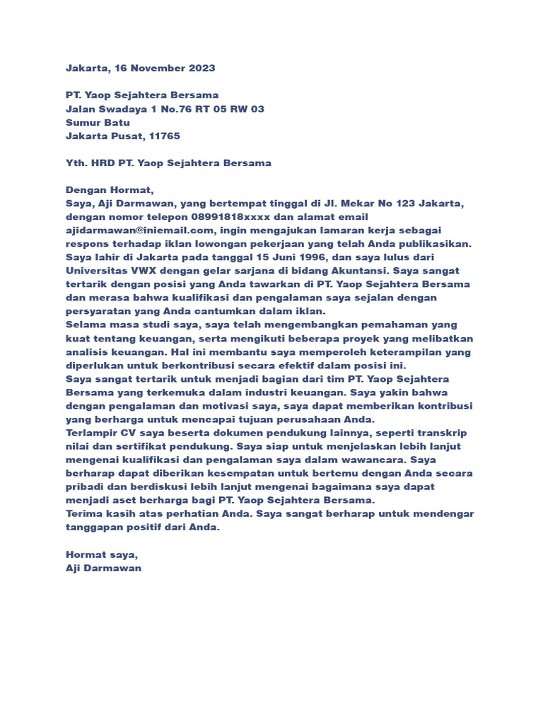 Contoh Lamaran Kerja | PDF