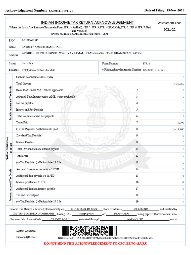 Ack Bbipd6959f 2021-22 853304410191121 | PDF | Payments | Personal Finance