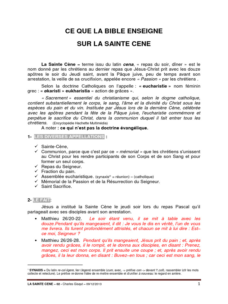Ecclesiologie - La Sainte Cene | PDF | Eucharistie | Liturgie et culte ...