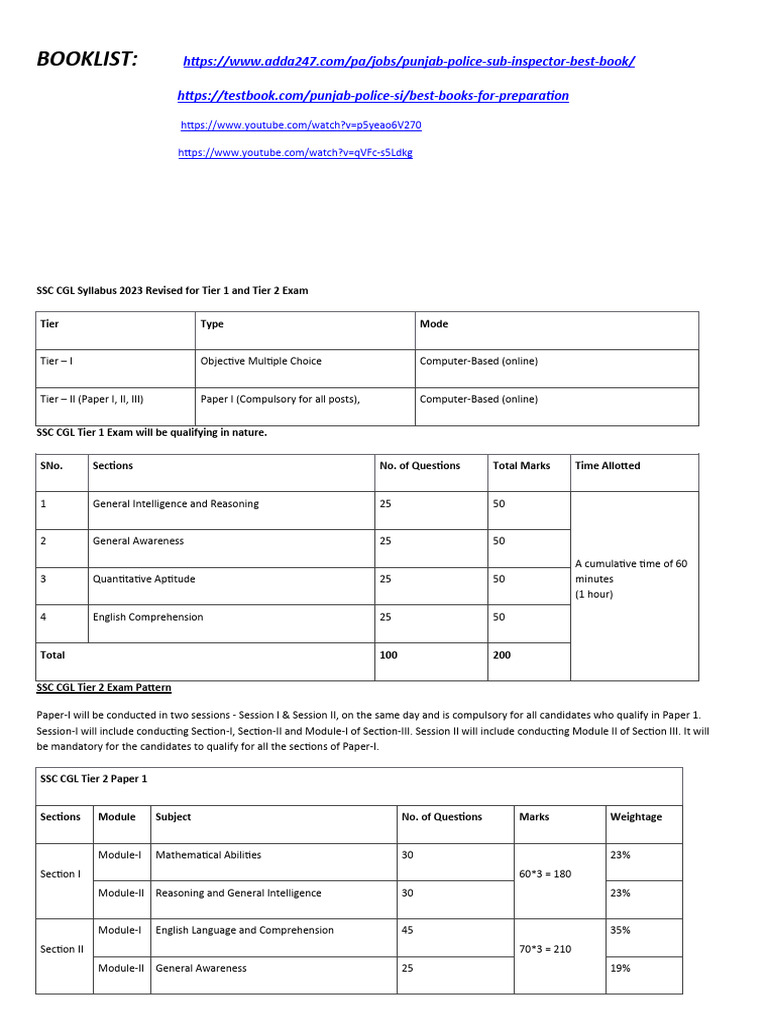 SSC CGL Syllabus 2023 Revised For Tier 1 and Tier 2 Exam | PDF ...