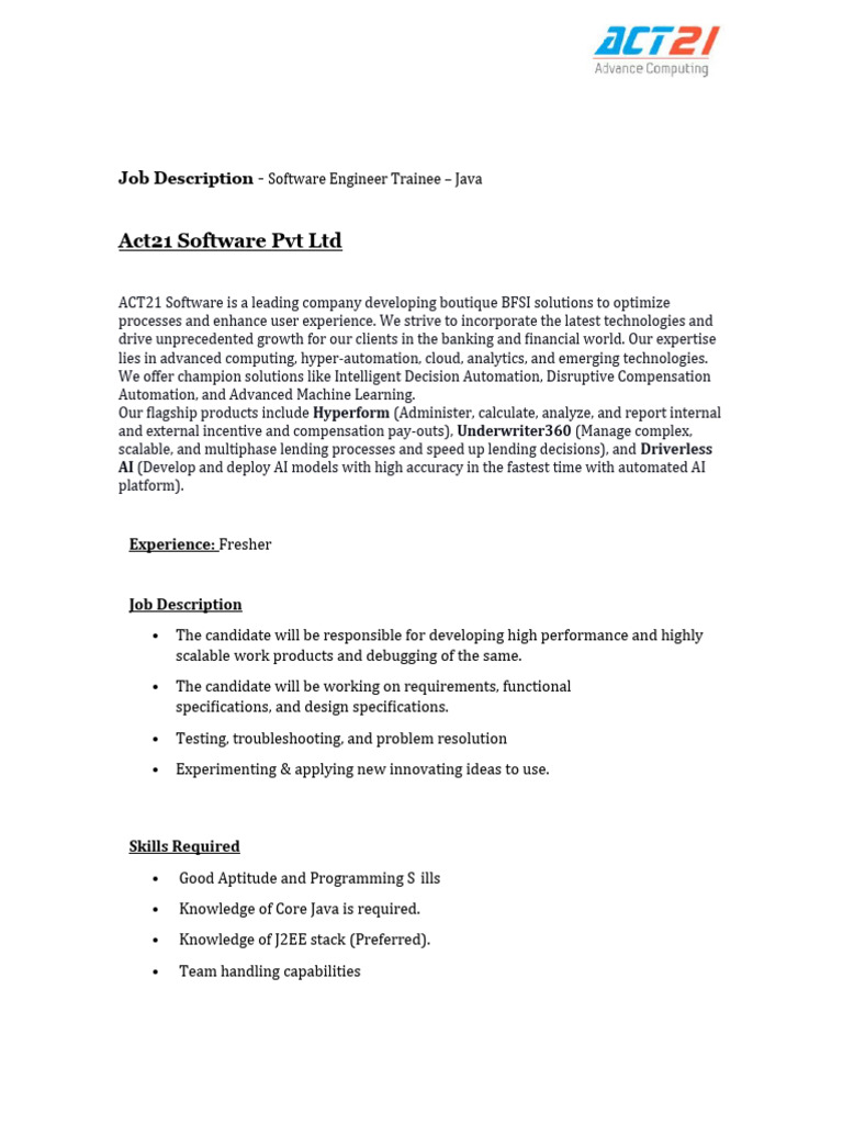 JD- SE Trainee | PDF