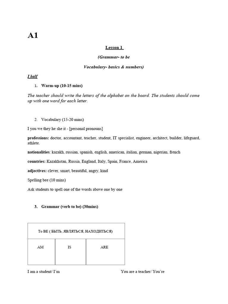NEW A1 Lesson Plans (I-XVIII) (1) (Восстановлен) | PDF | Grammatical ...