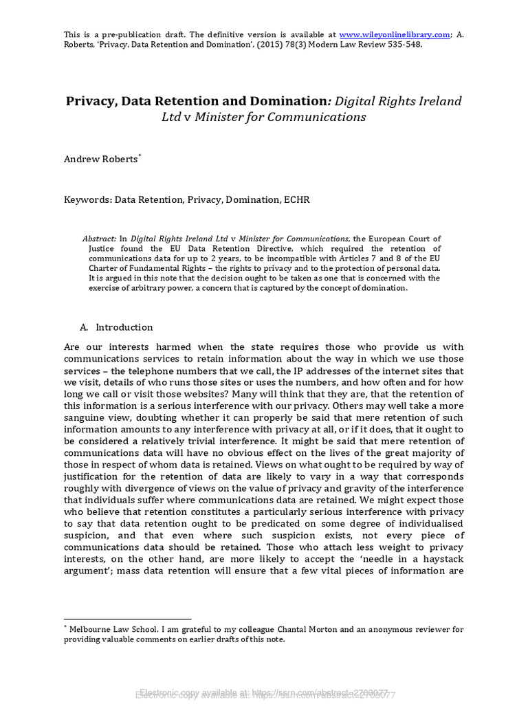 Privacy and Data Retention Analysis | PDF | Privacy | Right To Privacy