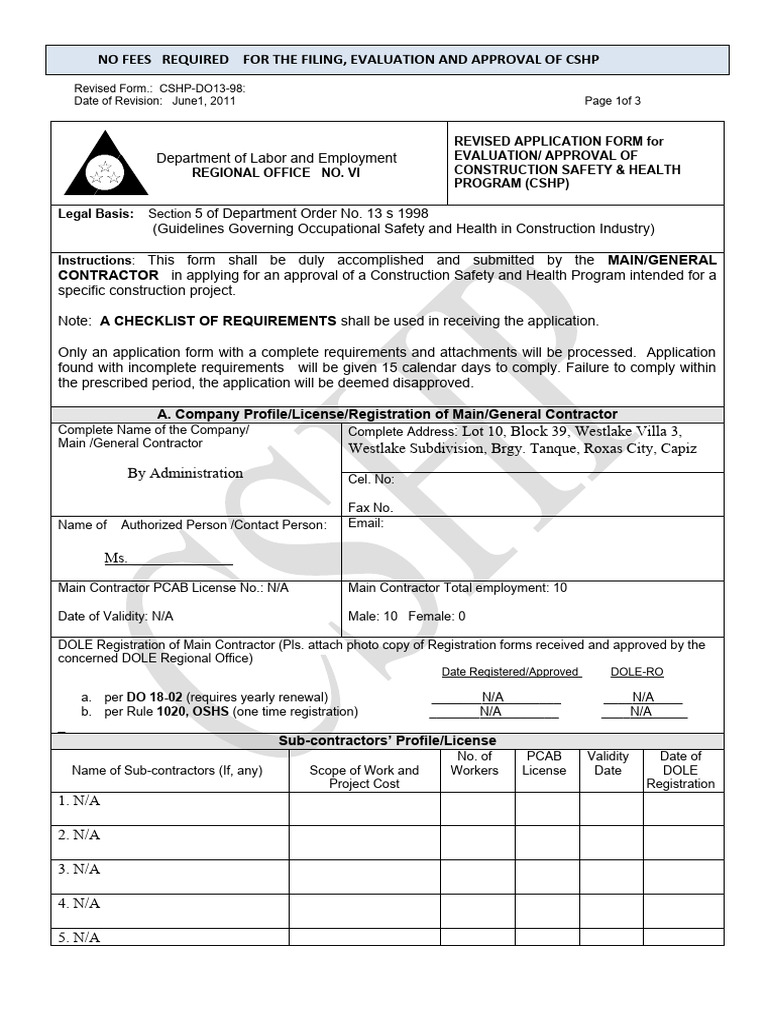 CSHP Application Form | PDF | Employment | Occupational Safety And Health