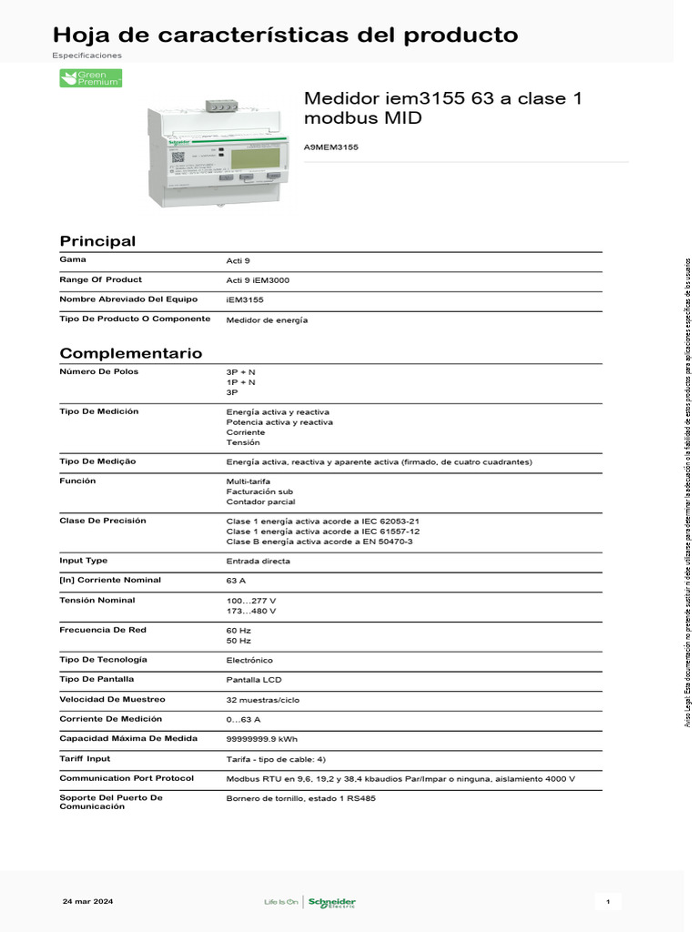 Schneider Electric - Contador-trifásico-iEM3000 - A9MEM3155 | PDF ...