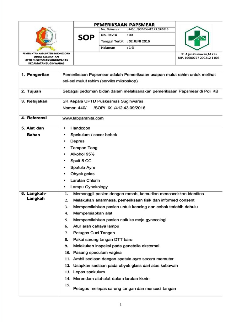 PDF Sop Pemeriksaan Papsmear - Compress | PDF