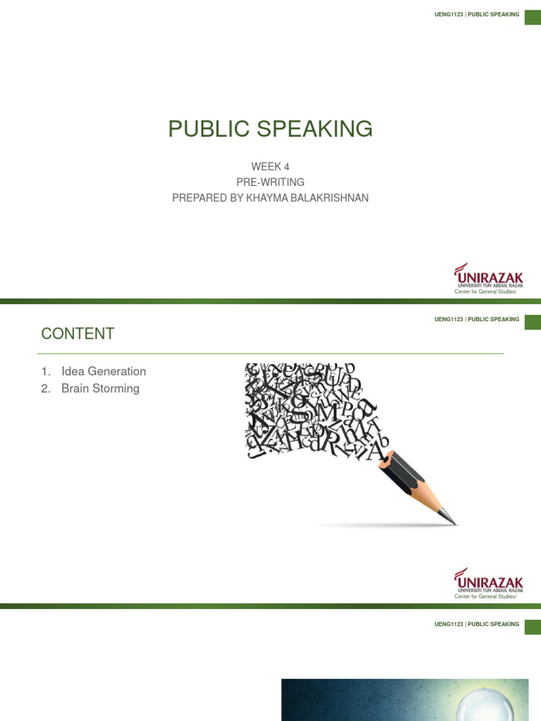 Pre-Writing Techniques for Public Speaking | PDF | Brainstorming ...