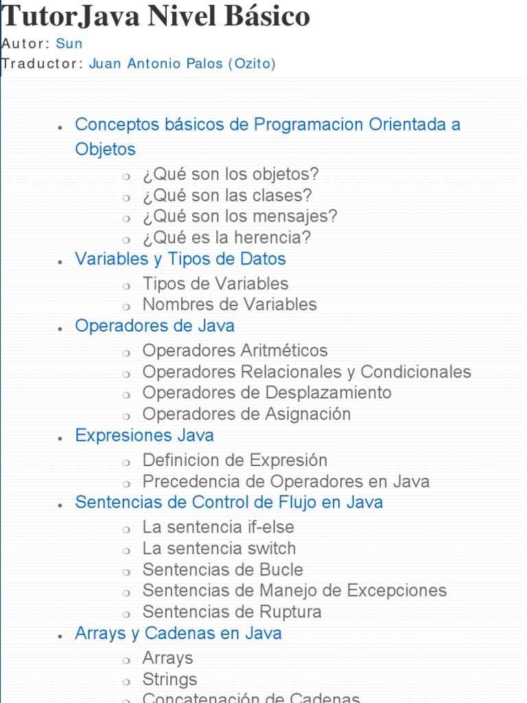 1 Tutorial Java Basico de OZITO | PDF | Java (lenguaje de programación) | Objeto (informática)