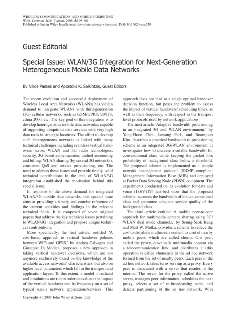 Wireless Communications - 2005 - Passas - Special issue WLAN 3G ...
