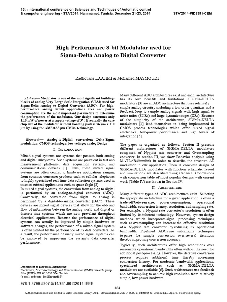 High-Performance 8-Bit Modulator Used For Sigma-Delta Analog To Digital ...