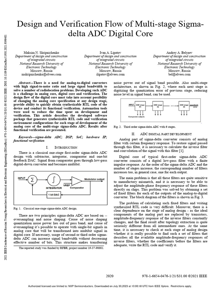 Design and Verification Flow of Multi-Stage Sigma-Delta ADC Digital Core | PDF | Analog To ...