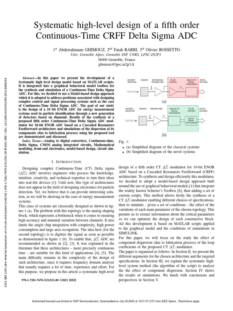 Systematic High-Level Design of A Fifth Order Continuous-Time CRFF Delta Sigma ADC | PDF ...