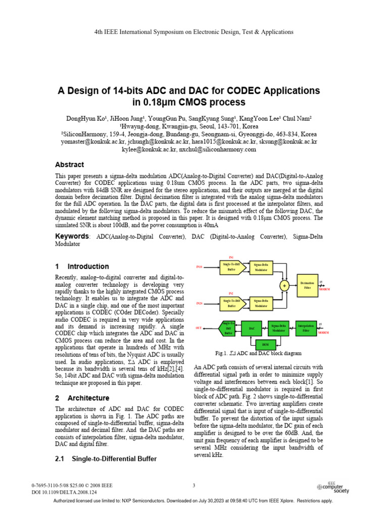 A Design Of 14 Bits Adc And Dac For Codec Applications In 0 18 M Cmos