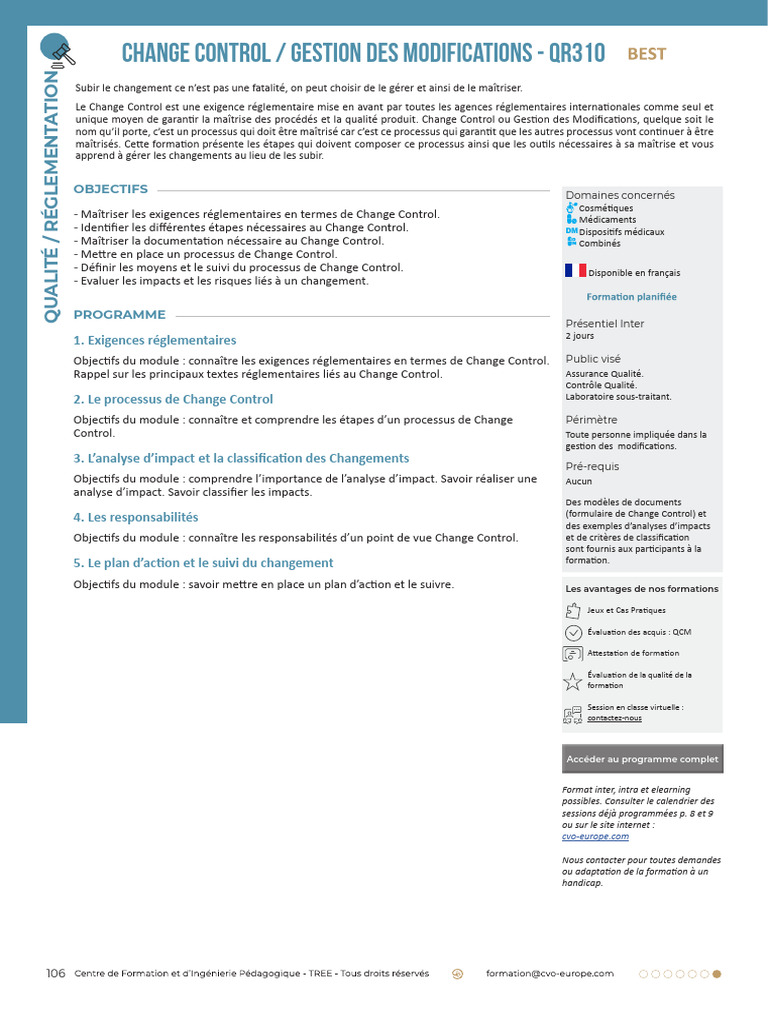 Gestion du Change Control en Qualité | PDF