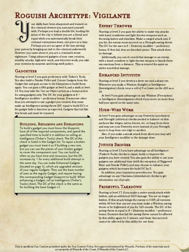 Rogue Vigilante Subclass | PDF