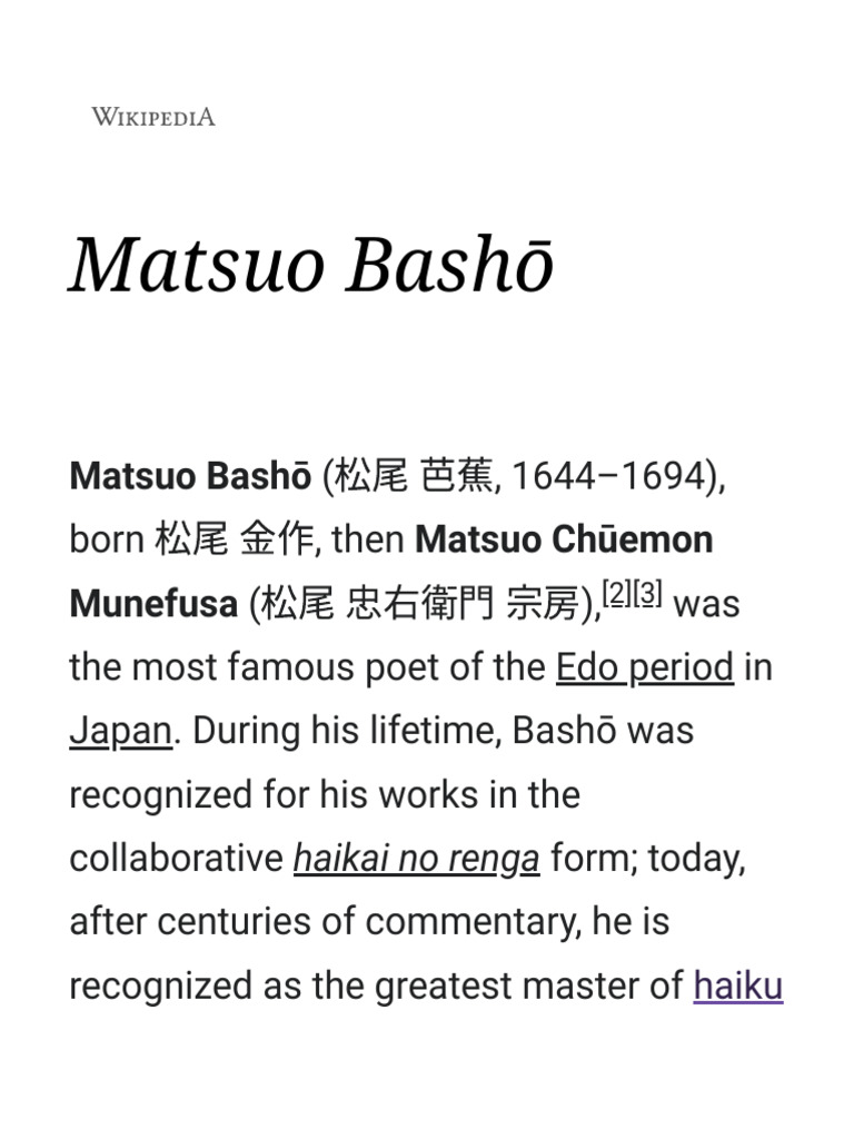 Matsuo Bashō - Wikipedia | Download Free PDF | Haiku | Japanese Literature