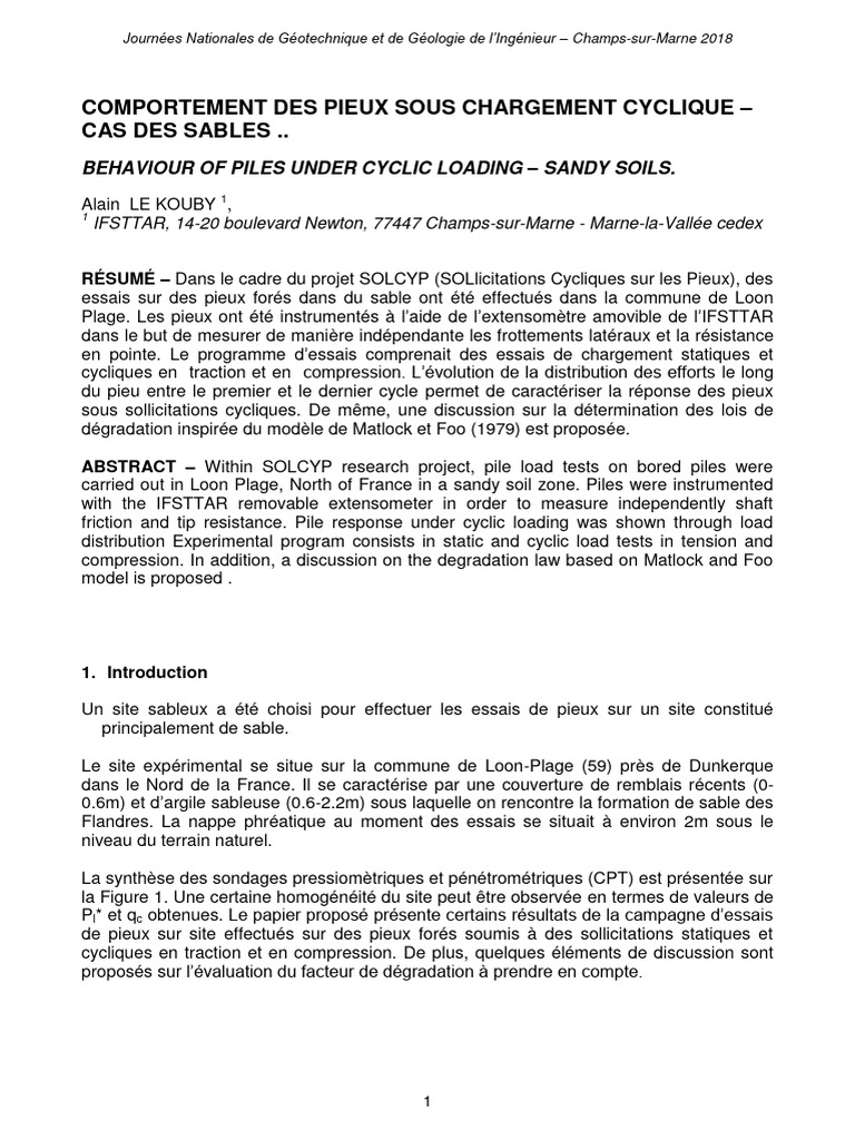 Comportement Des Pieux Sous Chargement Cyclique - Cas Des Sables ...