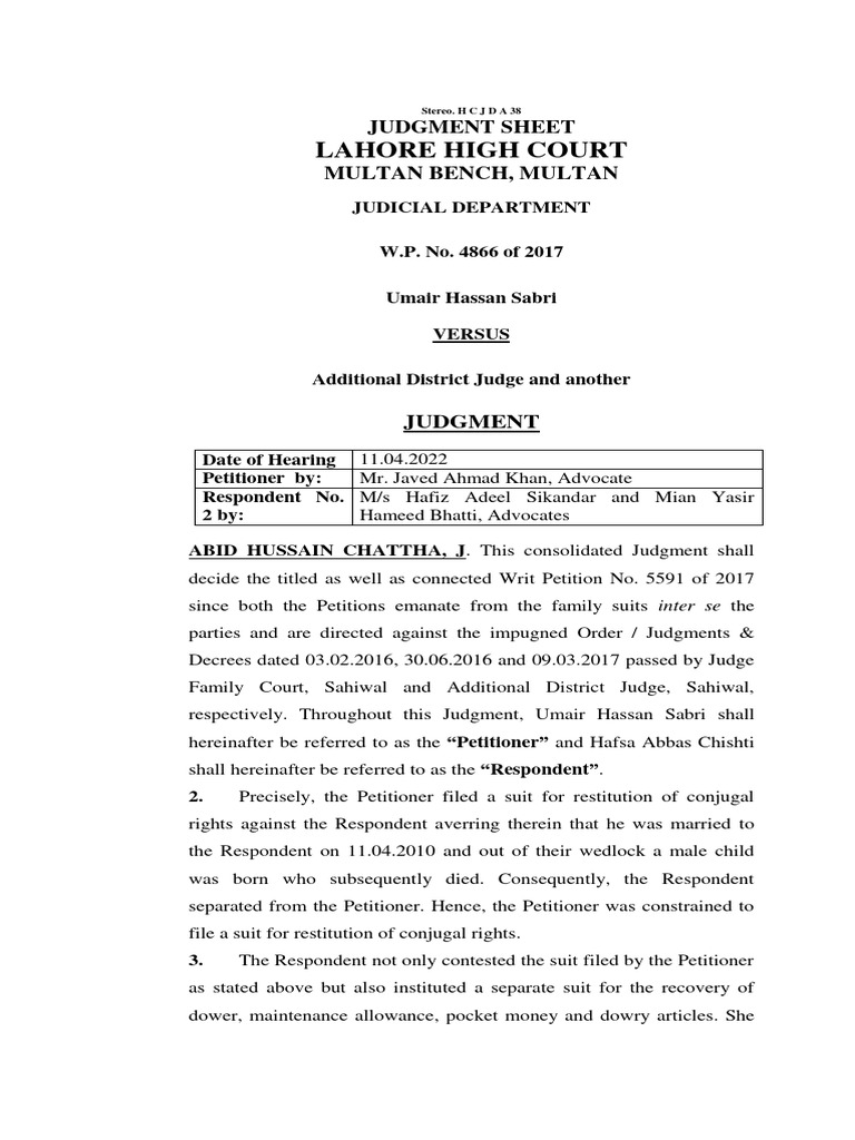 Claim of Dower Through Agreement Subsequent To Nikahnama Is Permissible ...