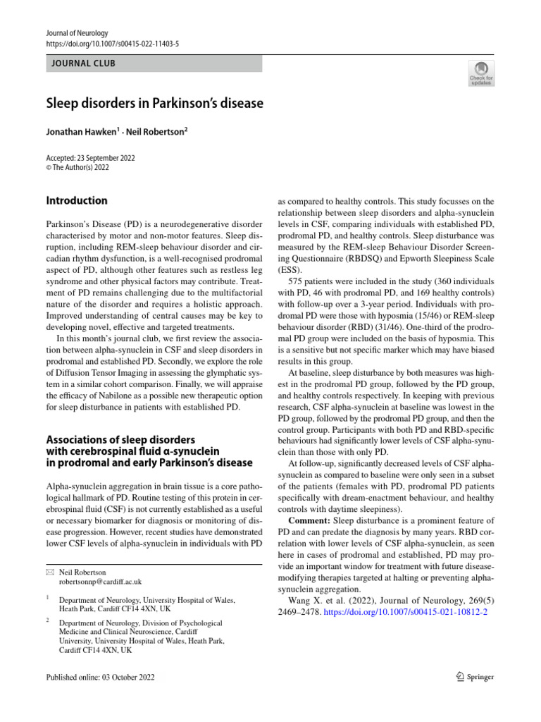 Sleep_disorders_in_Parkinsons_disease | PDF | Sleep Disorder | Parkinson's Disease