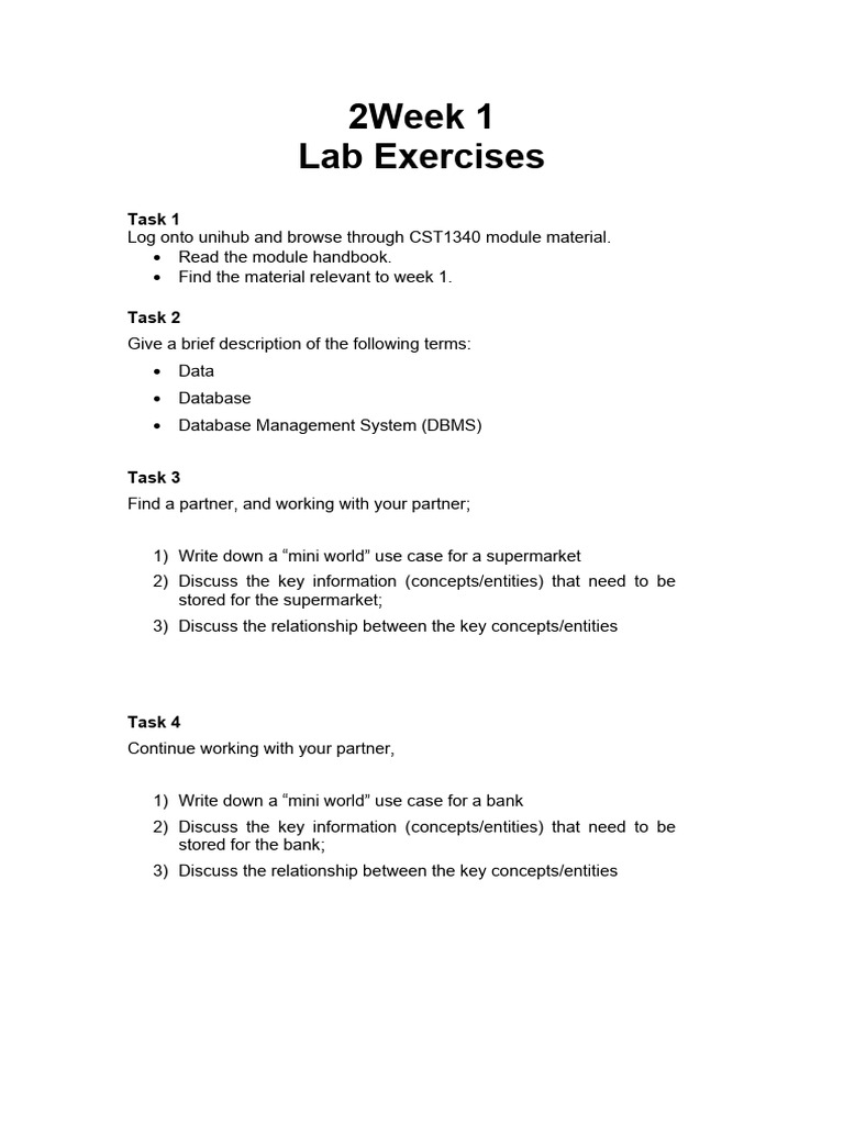Week 1 Database Lab Exercises | PDF | Career & Growth | Technology & Engineering
