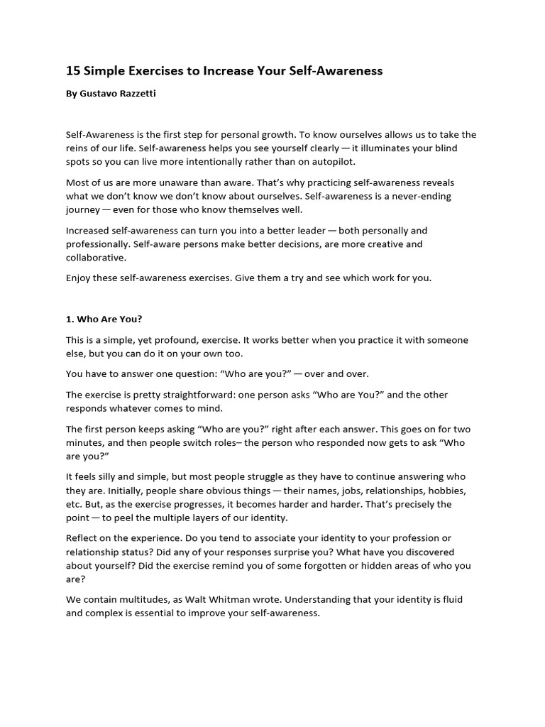 HR Me 15 Simple Exercises To Increase Your Self Awareness | PDF | Self ...
