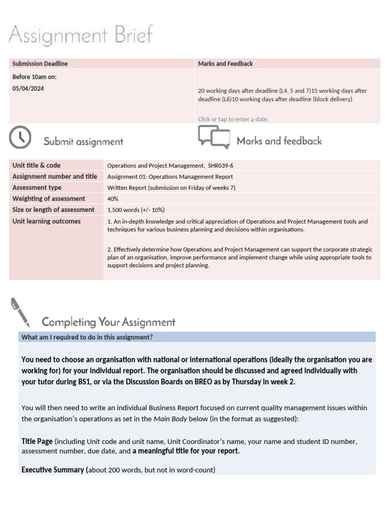 Opt Assignment Brief | PDF | Quality Management | Operations Management