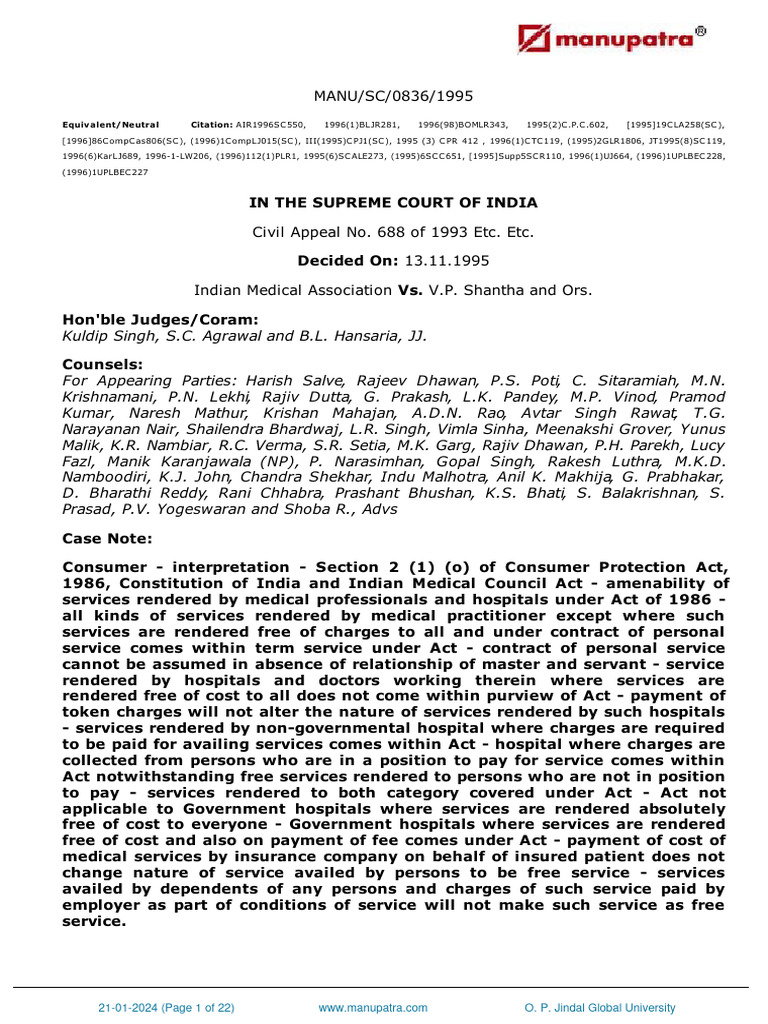 5. Indian Medical Association vs VP Shantha and Ors | PDF | Negligence ...