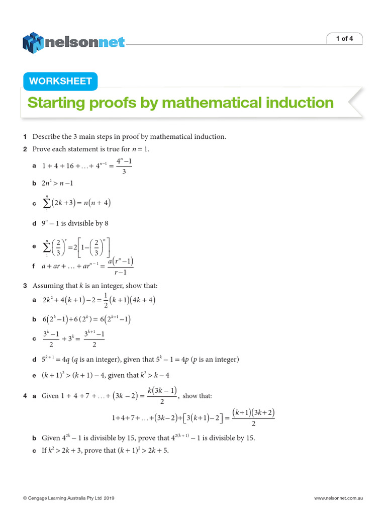 Starting Proofs By Mathematical Induction Pdf Mathematical Proof