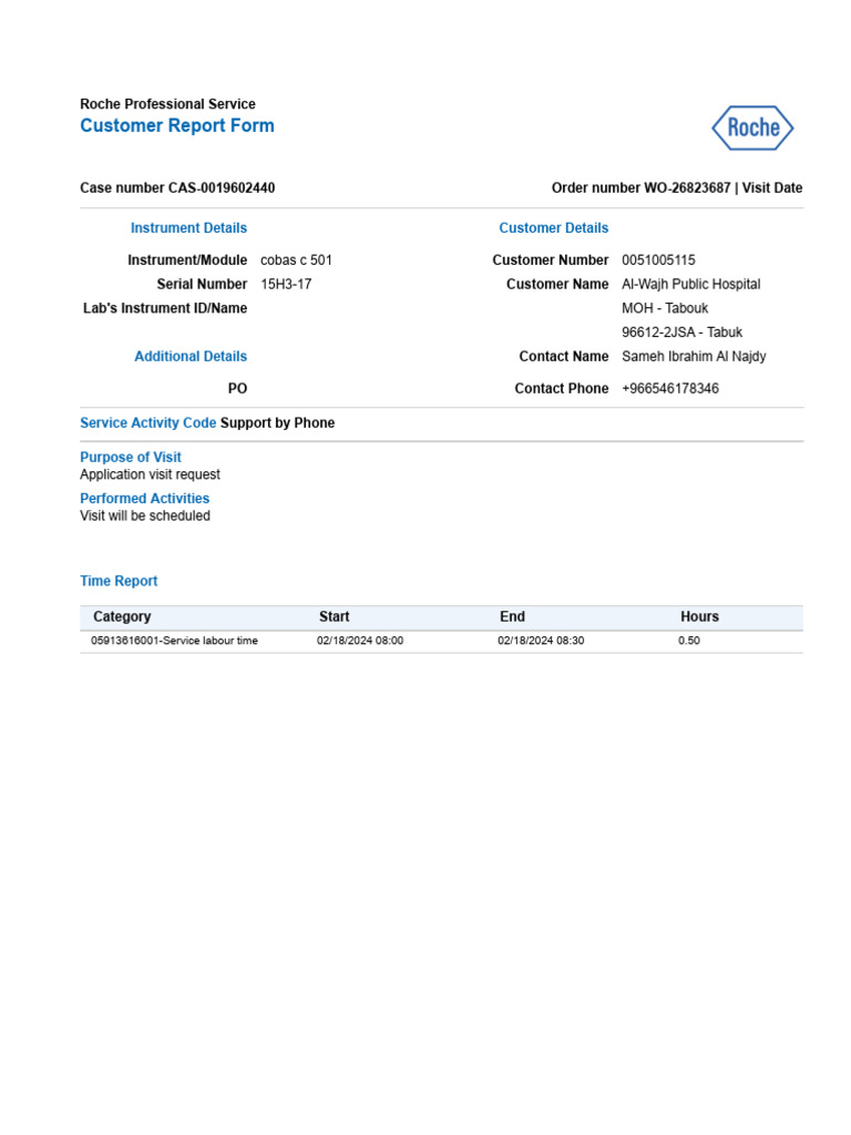 Roche Service Report for Al-Wajh Hospital | PDF | Business | Technology ...