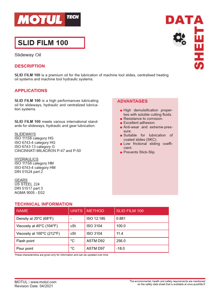 Premium Slideway Oil SLID FILM 100 | PDF | Lubricant | Viscosity
