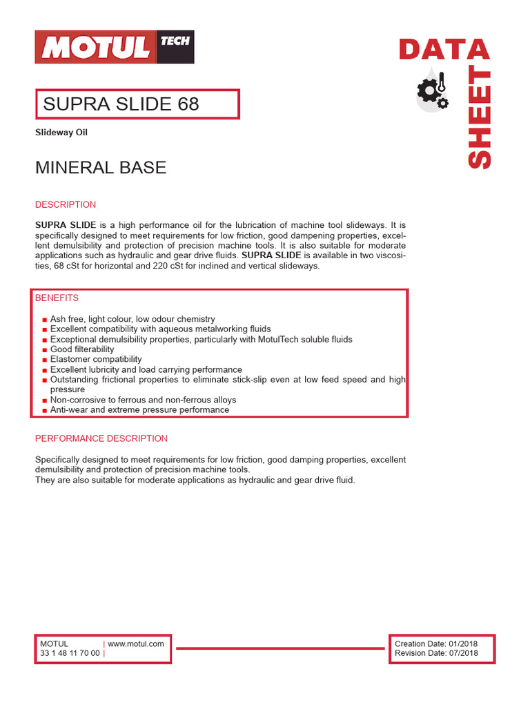 SUPRA SLIDE 68: High-Performance Slideway Oil | PDF | Viscosity ...