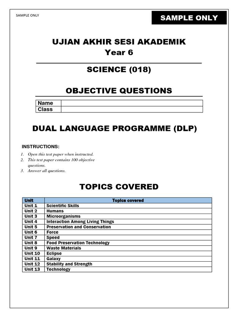 Year 6 Science Objective Questions | PDF