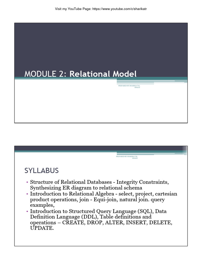 1 - Dbms Module 2 | PDF | Relational Model | Relational Database